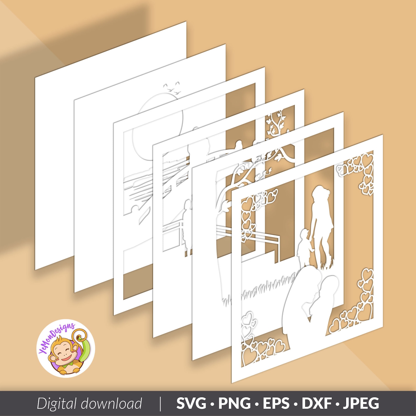 Mothers Day 3D Shadow Box Template, Mother Son Gift Paper Cut Light Box ...