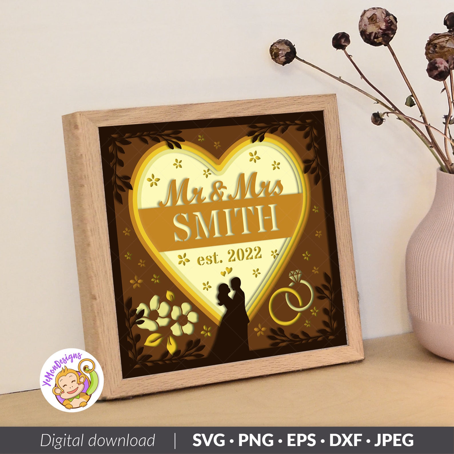 Customizable 3D WEDDING SVG Shadow Box Template, Wedding Light Box, for ...