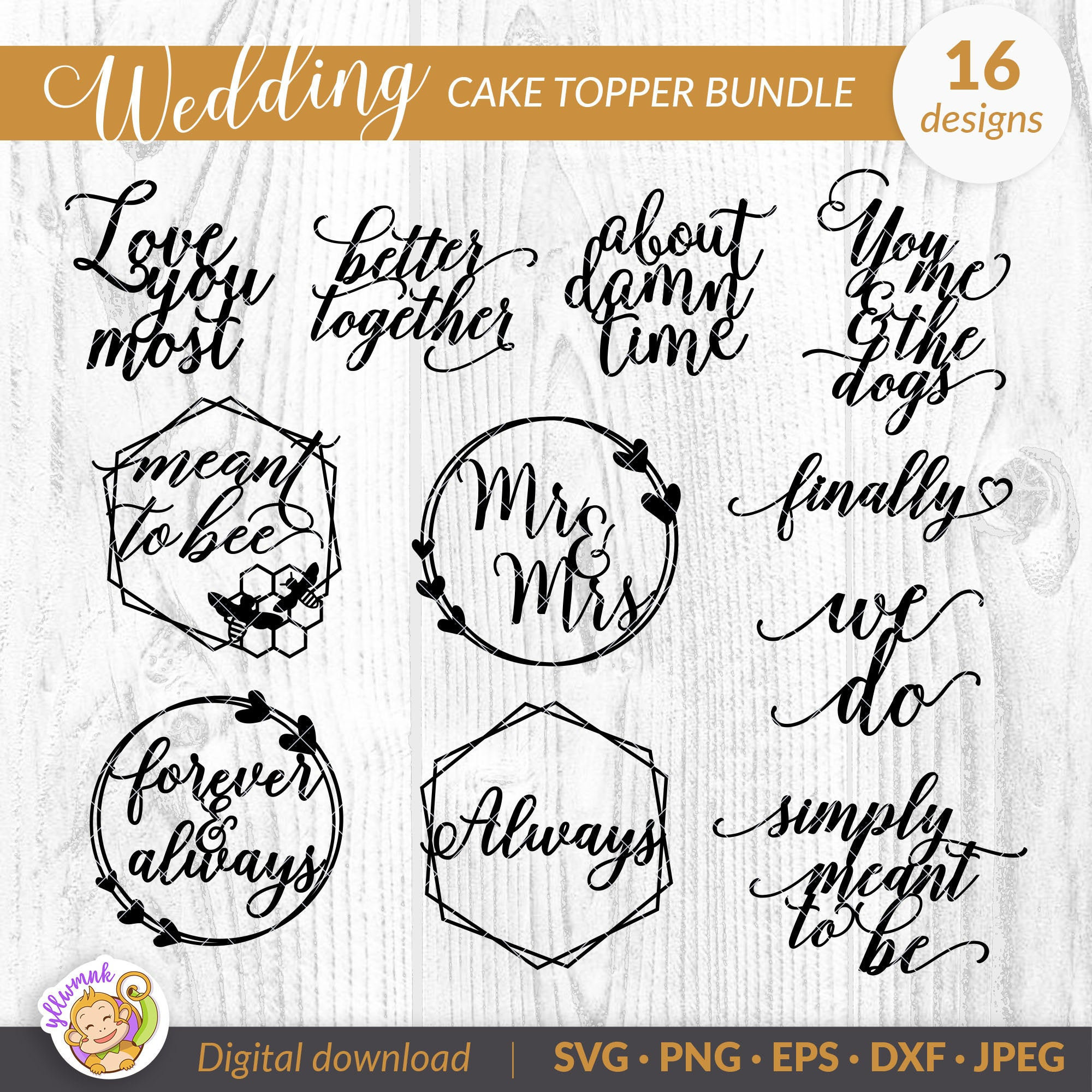 Wedding Cake Topper Bundle SVG Cake Topper Cut File Svg Png - Etsy