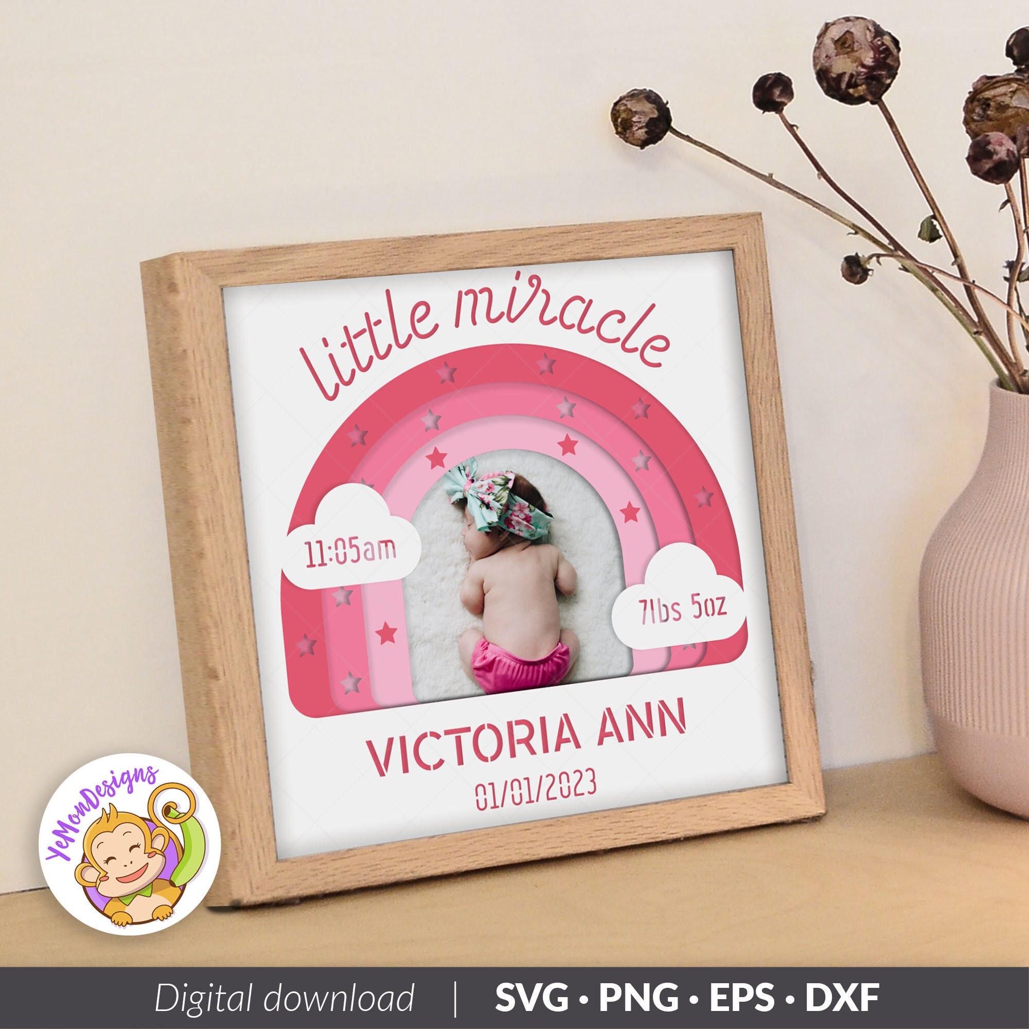 Customizable 3D Baby Stats Shadow Box SVG Baby Birth - Etsy