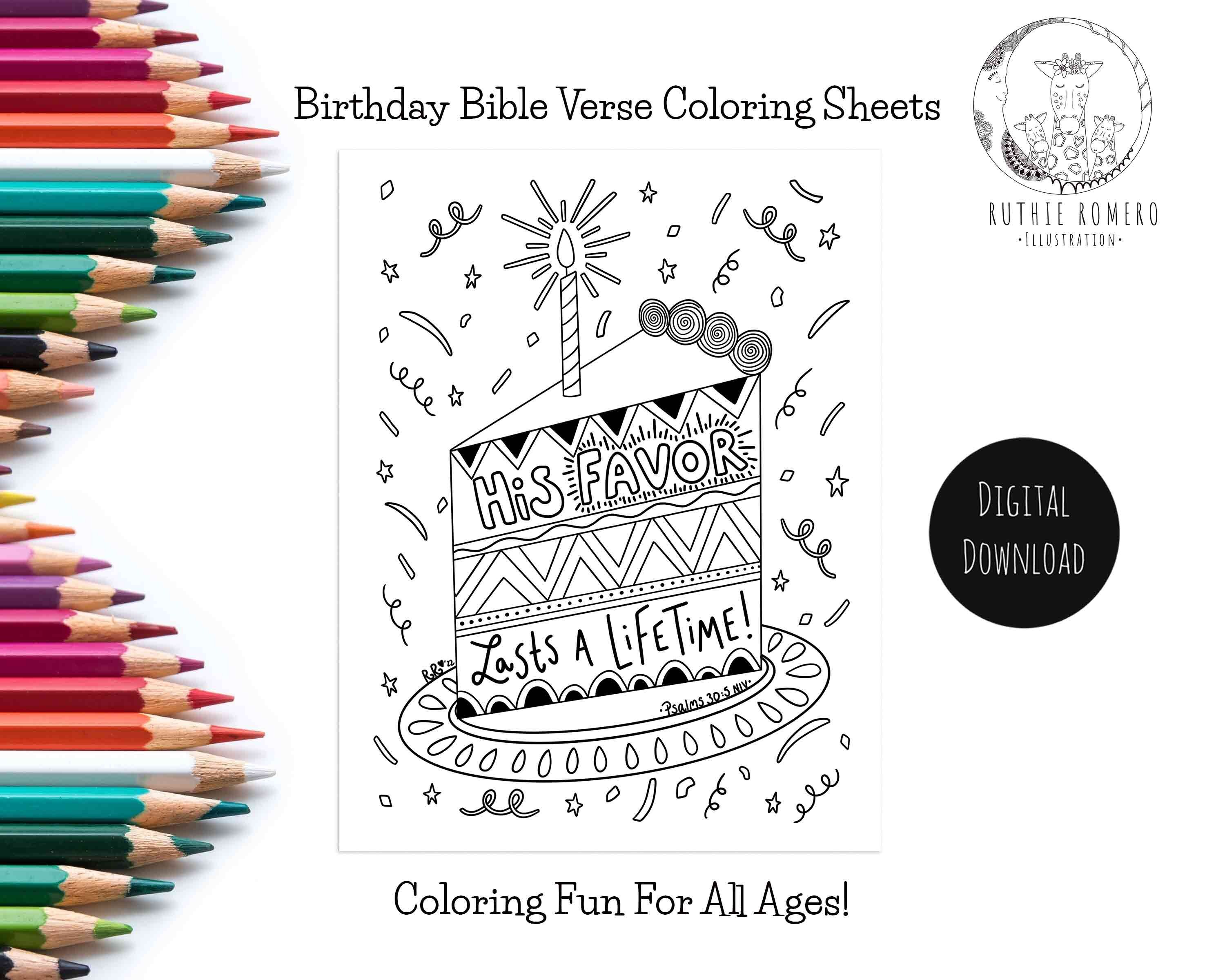 Psalms 30:5/birthday Cake Coloring Sheet/psalms Coloring/bible Verse ...