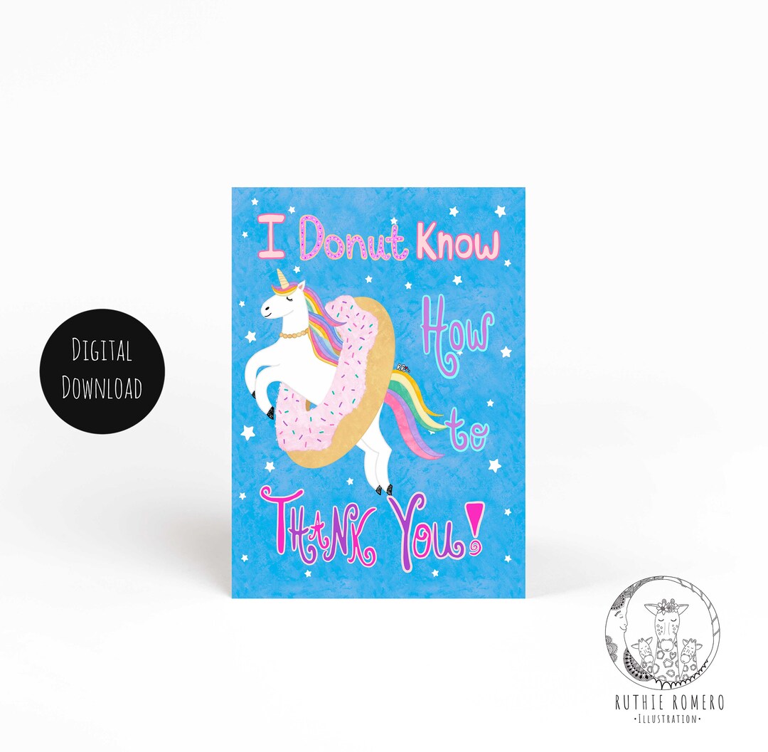 Unicorn Thank You Card/donut Know How to Thank You/donut Thank - Etsy