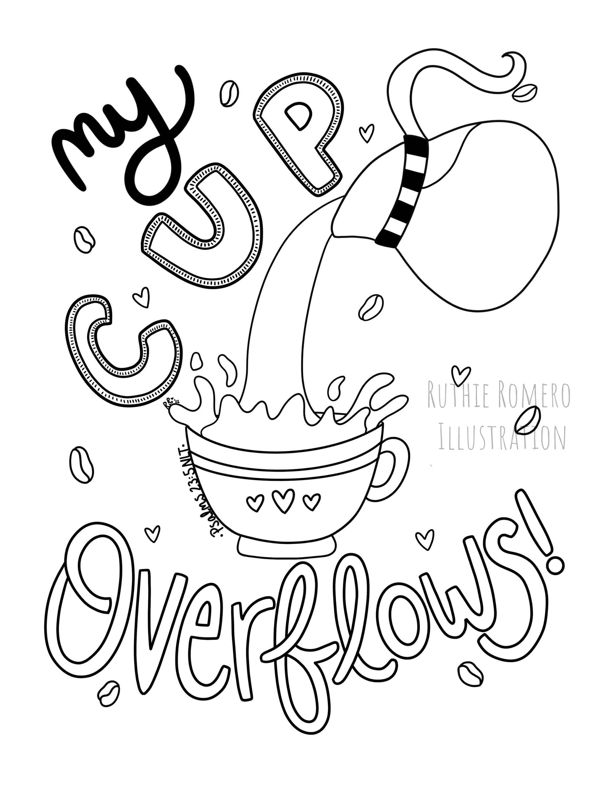 My Cup Overflows/psalms Coloring Pages/coffee Lover Coloring/psalms ...
