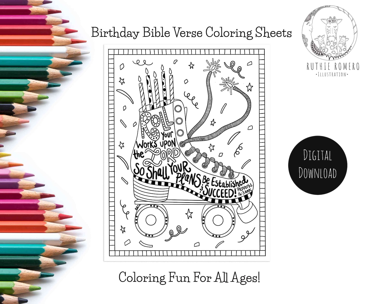 Proverbs 16:3/proverbs Coloring Page/bible Verse Coloring /roller Skate ...
