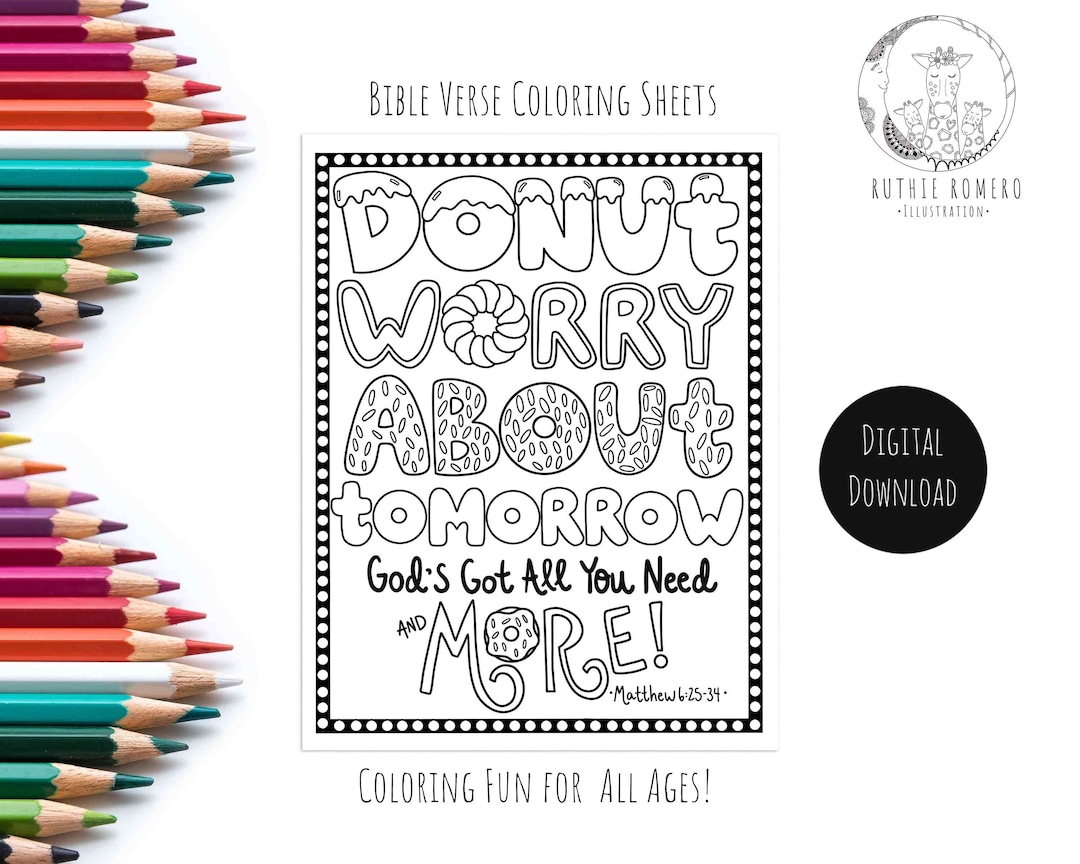 Donut Worry Coloring/dont Worry About Tomorrow Scripture/donut Pun ...