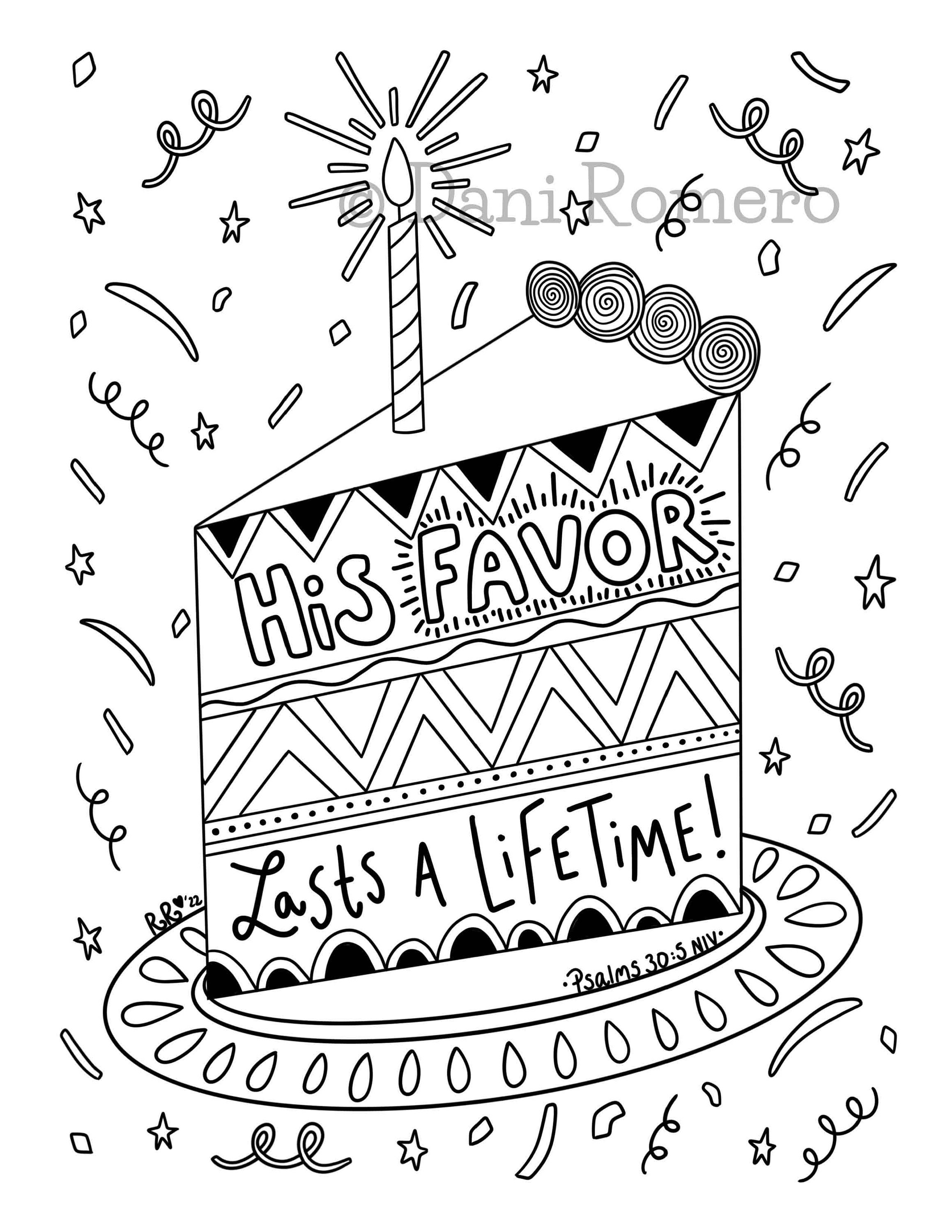 Psalms 30:5/birthday Cake Coloring Sheet/psalms Coloring/bible Verse ...