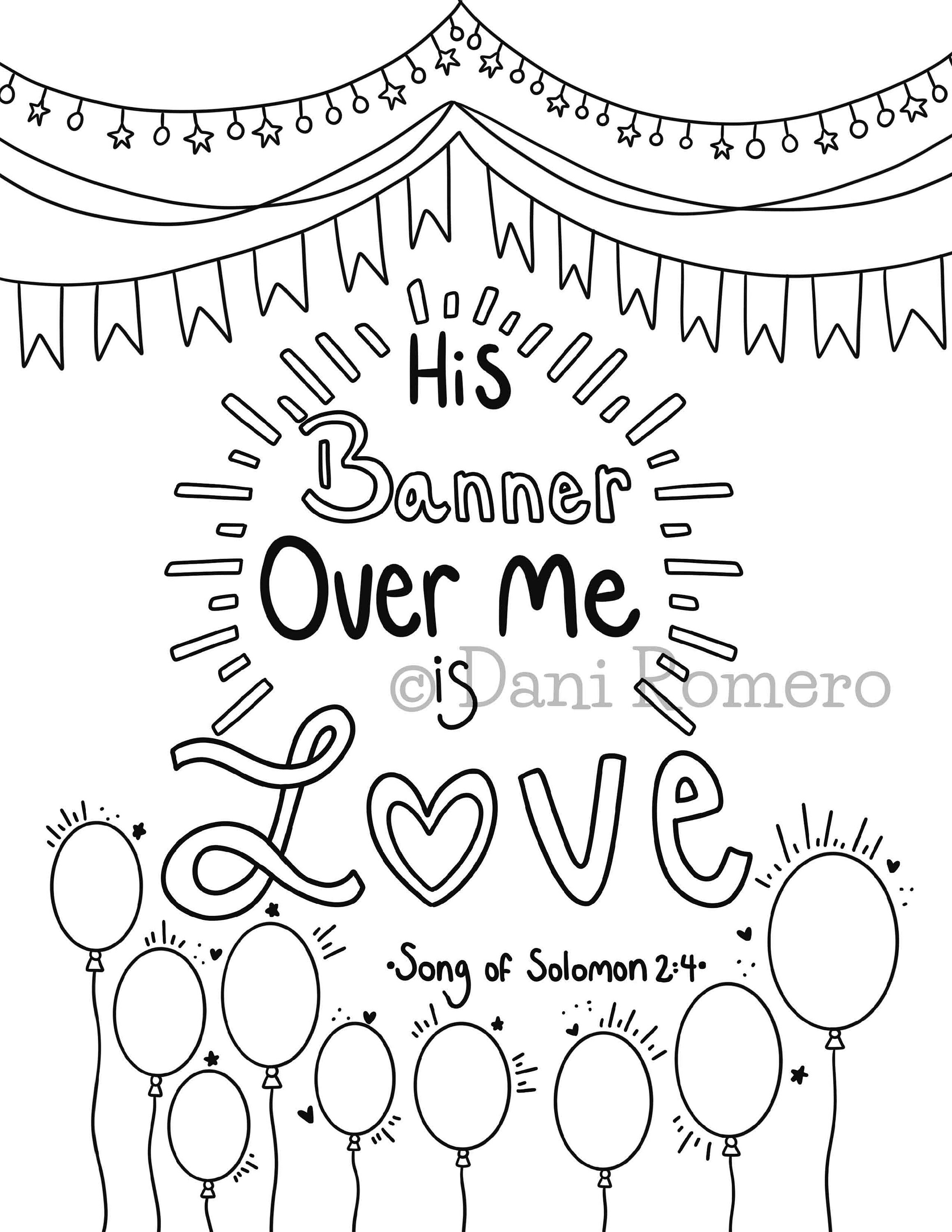 Birthday Banner Coloring Page/banner Over Me is Love/christian ...