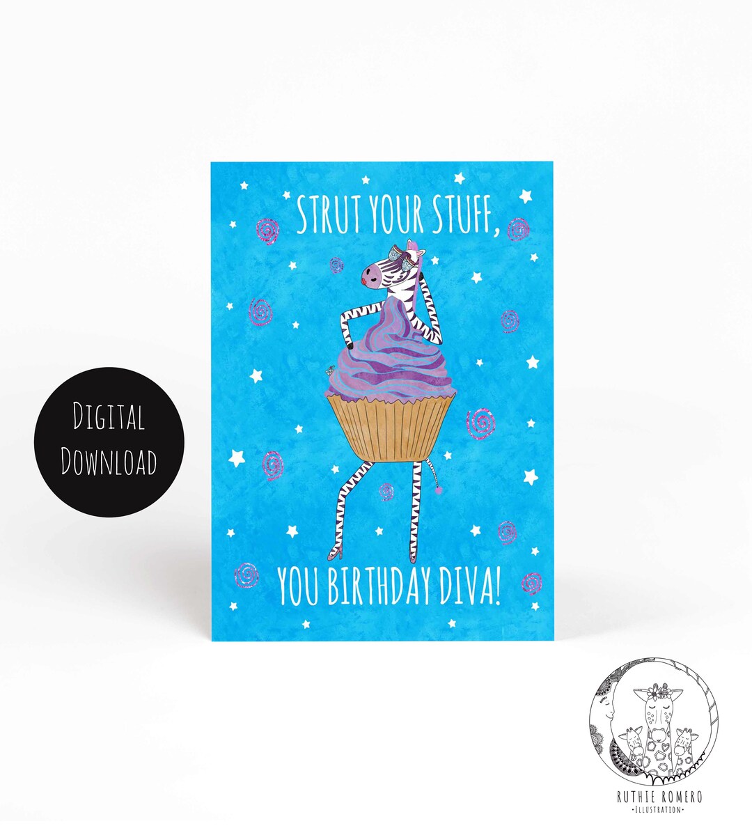 Birthday Diva Card/printable Zebra Birthday/cute Birthday Card/instant ...