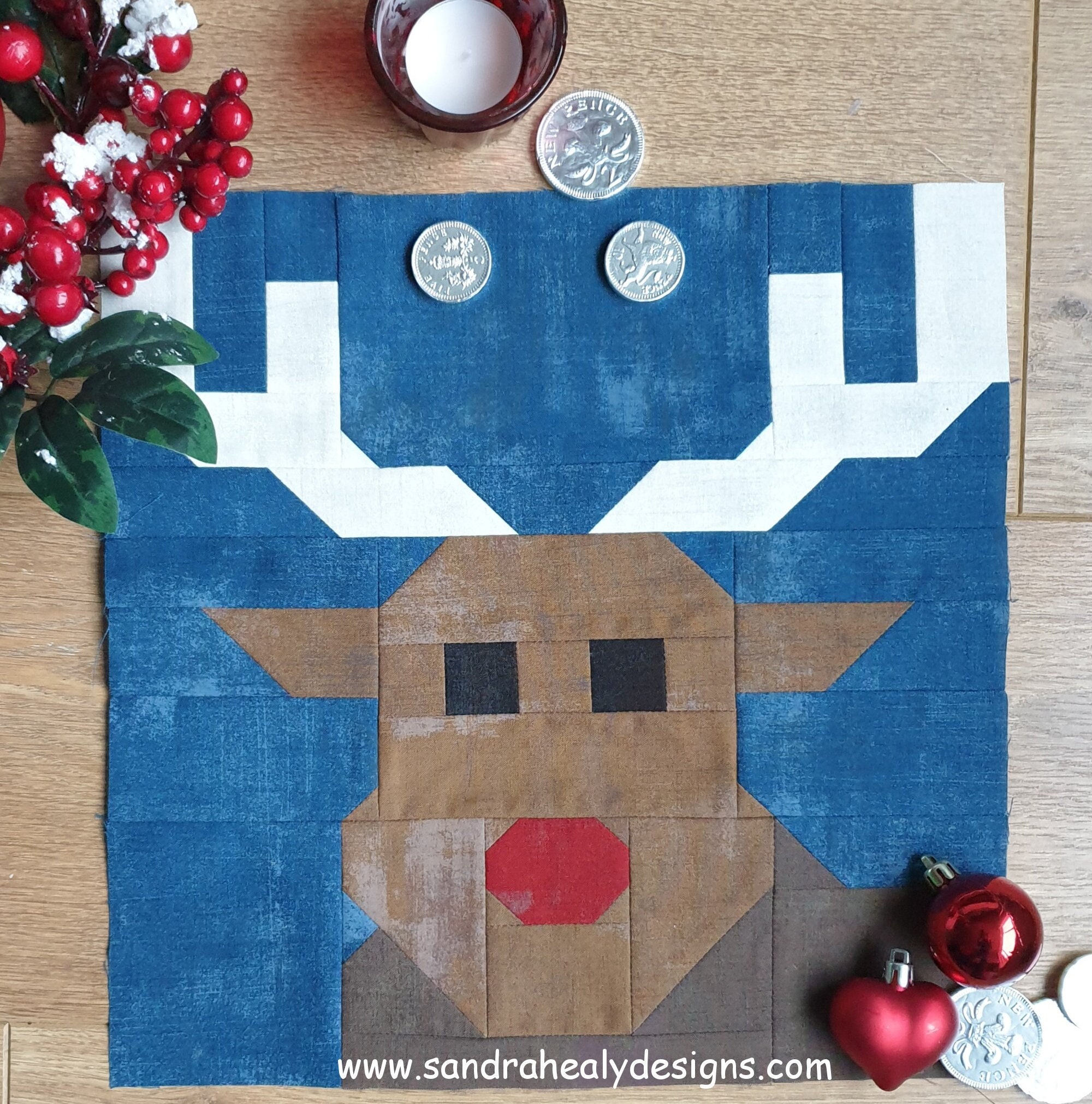 Reindeer Christmas Quilt Block Pattern, Machine Pieced, PDF Digital ...