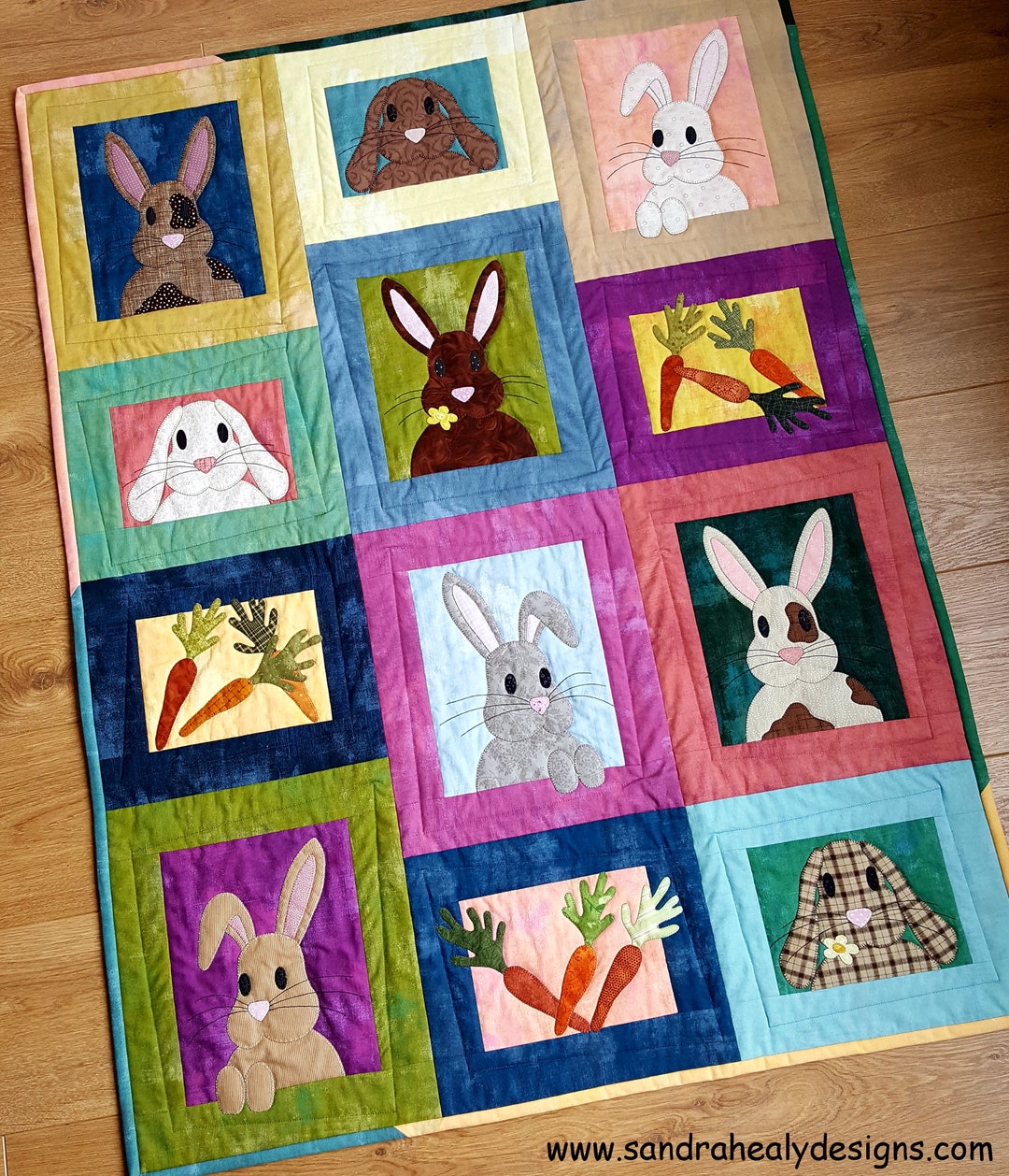 Bunny Rabbit Quilt Pattern, Digital PDF Pattern, Wall Hanging, Cot ...