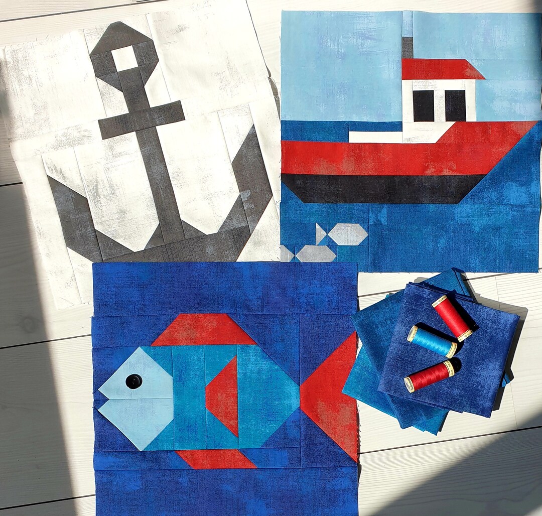 Nautical Anchor Boat Fish Quilt Block Three-piece Pattern - Etsy