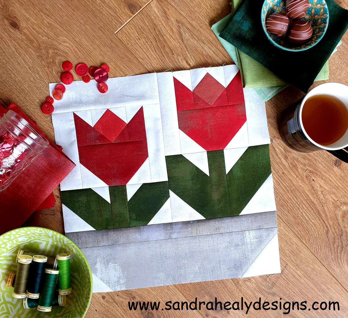 Flower Tulip Quilt Block Pattern Machine Pieced Digital PDF - Etsy