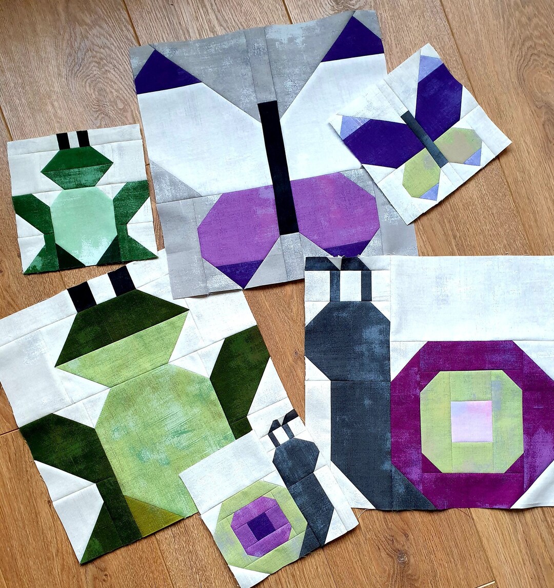 Snail, Butterfly and Frog Quilt Block Pattern Set, 12" and 6" Sizes ...
