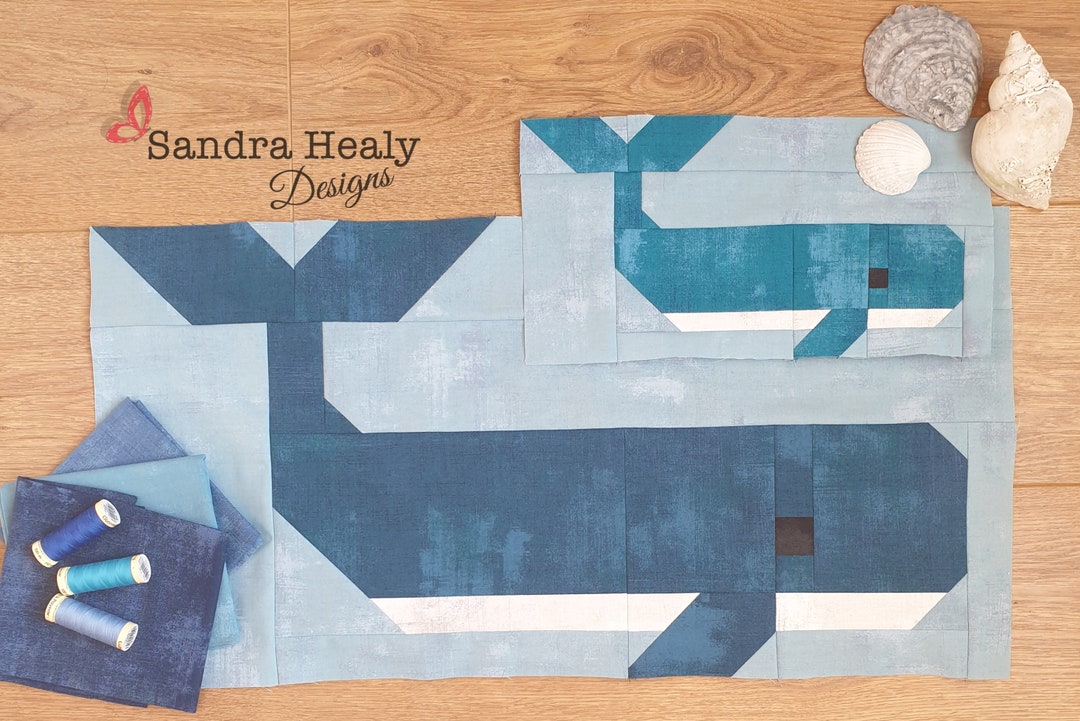 Whale Nautical Quilt Block Pattern, Left and Right Facing Whales in Two ...