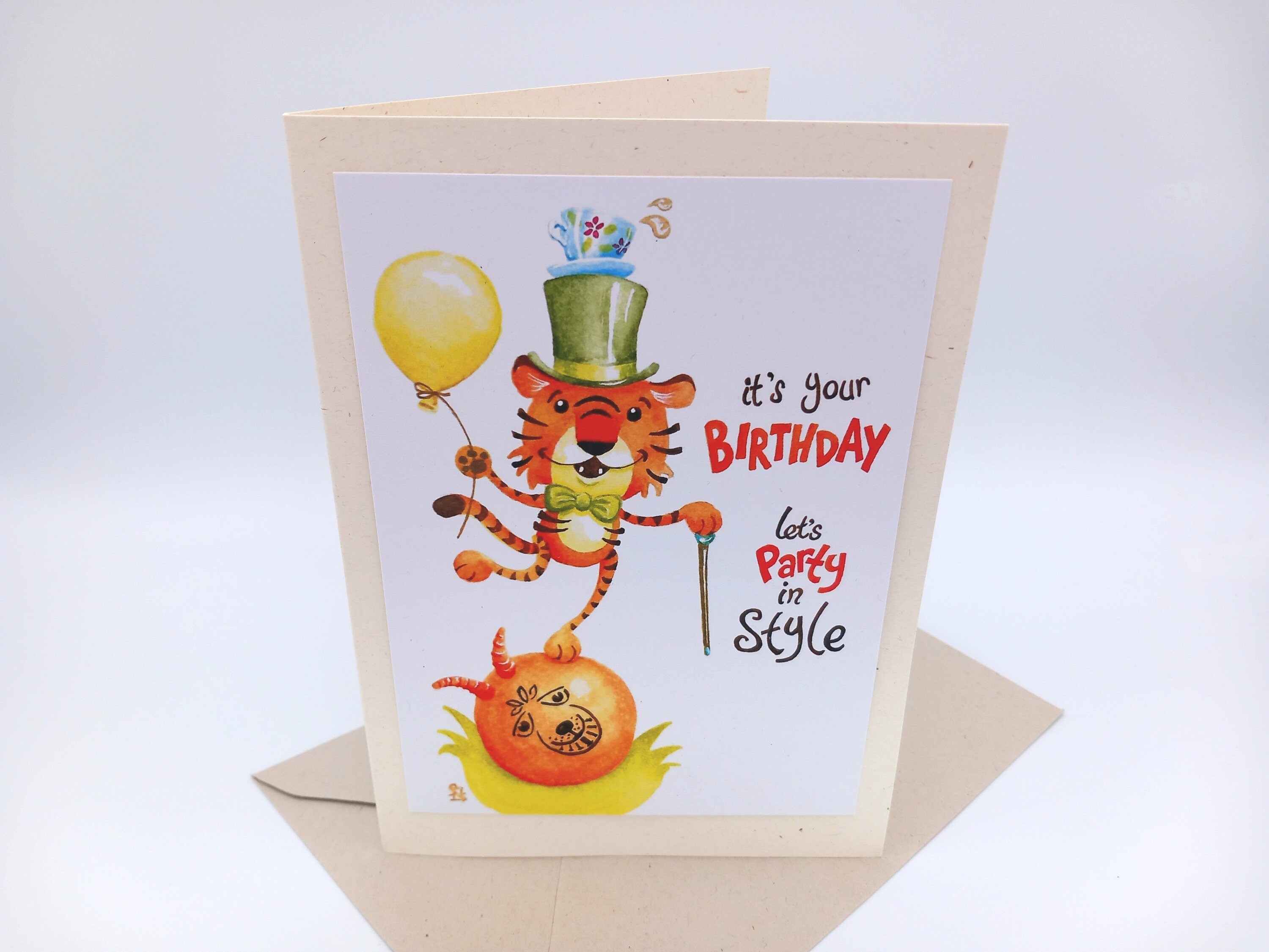 Tiger Birthday Card, Space Hopper, Retro Birthday, Eco Friendly Cards ...