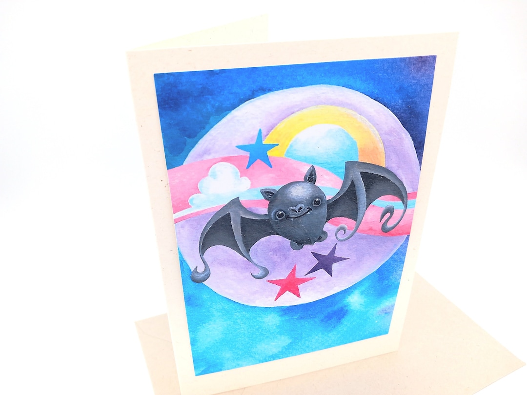 Bat Greeting Card, Eco Friendly Cards, Recycled Cards, Cute Bat, Bat ...