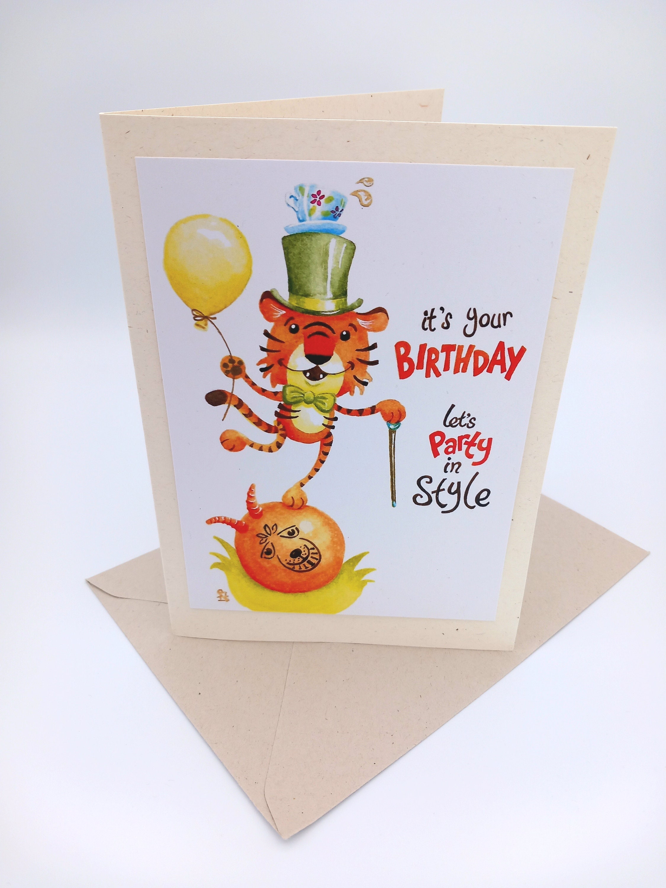 Tiger Birthday Card, Space Hopper, Retro Birthday, Eco Friendly Cards ...