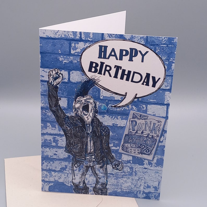 Punk Birthday Card, Punk Art Card, Punk Rock Art, 1970's Punk Card for ...