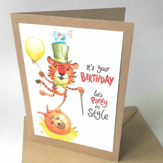 Tiger Birthday Card Space Hopper Retro Birthday Eco | Etsy