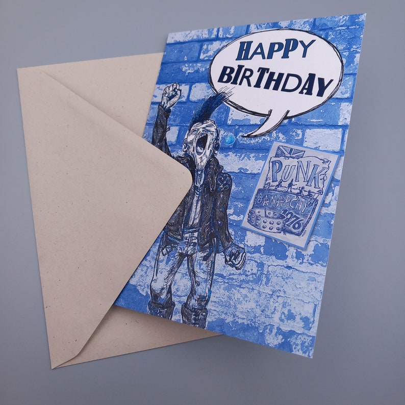 Punk Birthday Card, Punk Art Card, Punk Rock Art, 1970's Punk Card for Men, Anarchy Men's Card ...