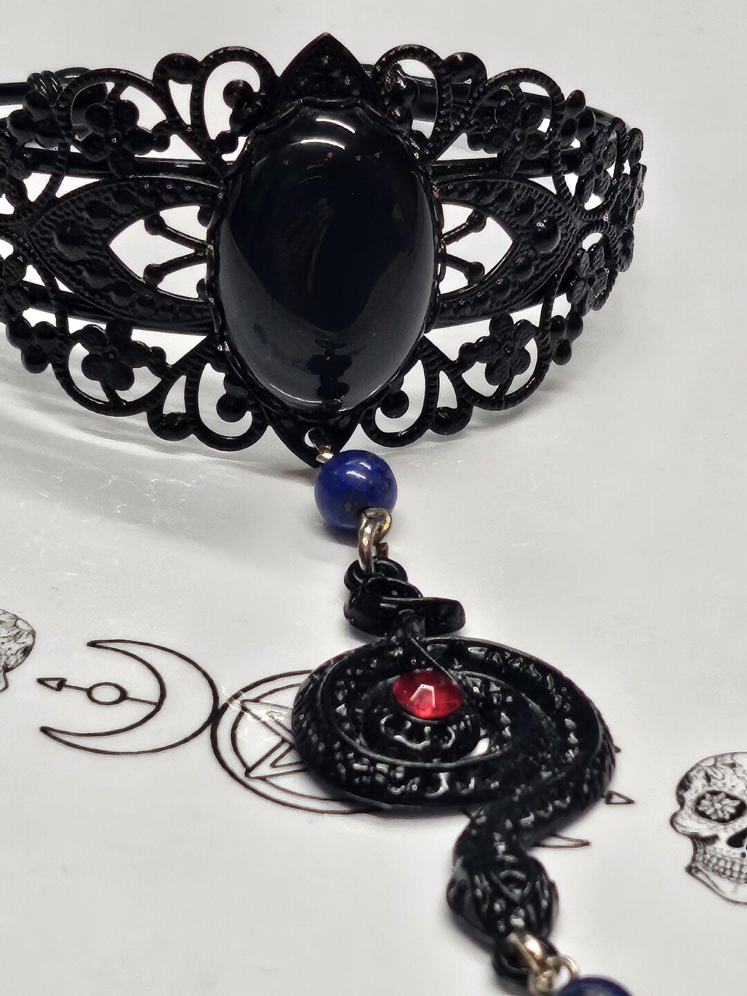 Cuff Bangel With Snake and Chain Ring and Gemstone Open Bangle Unusual ...