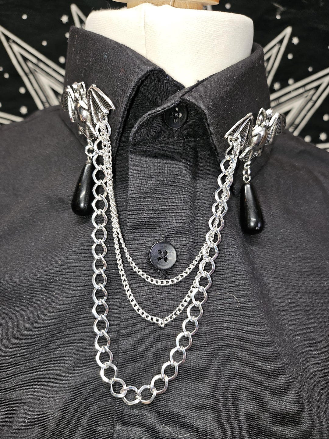 Vampire Bat and Gemstone With Chains Collar Pins Gothic Steampunk ...