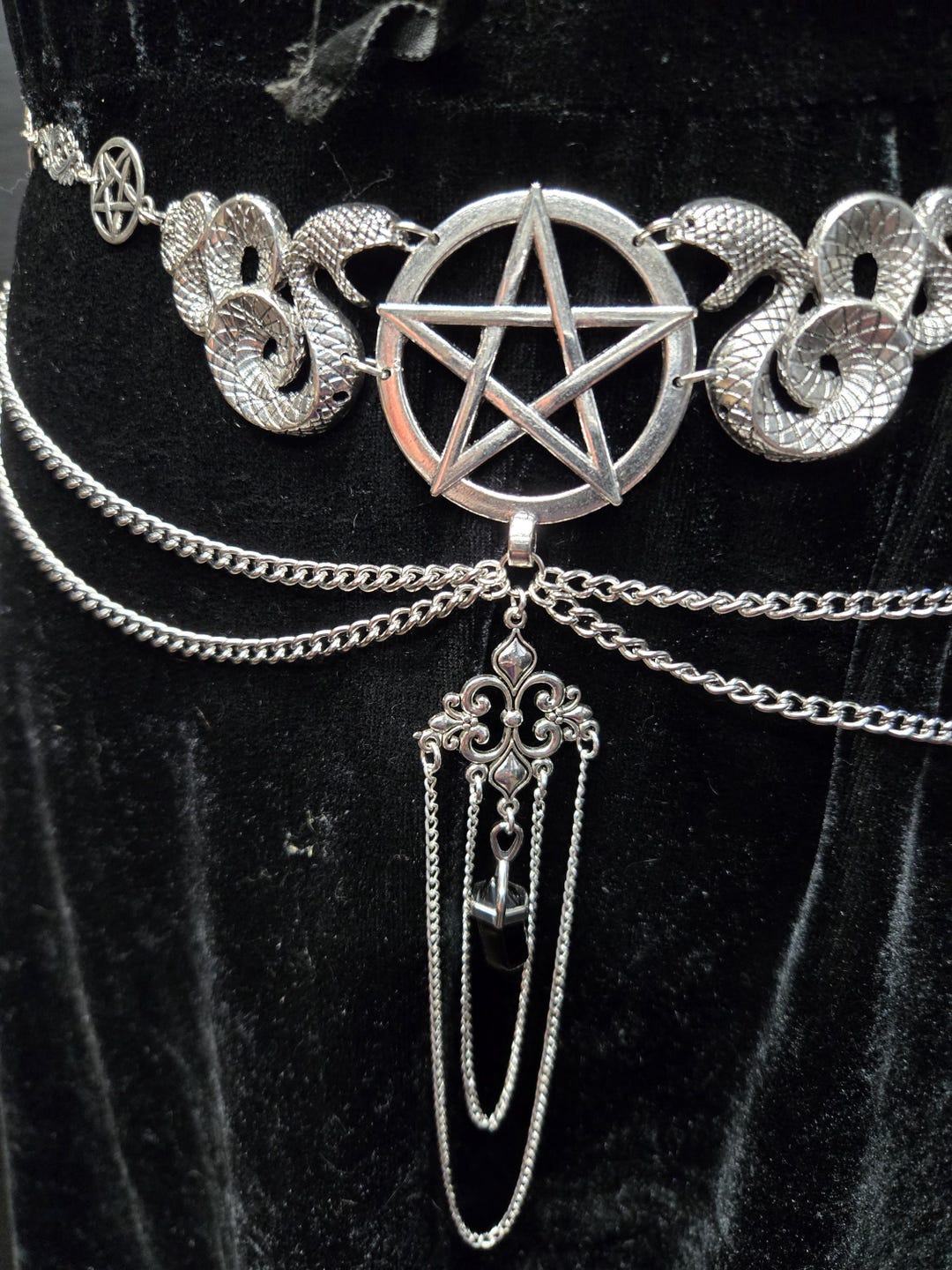 Snakes and Pentagram Belt With Gemstone Drop Snake Lovers Gothic Altar ...