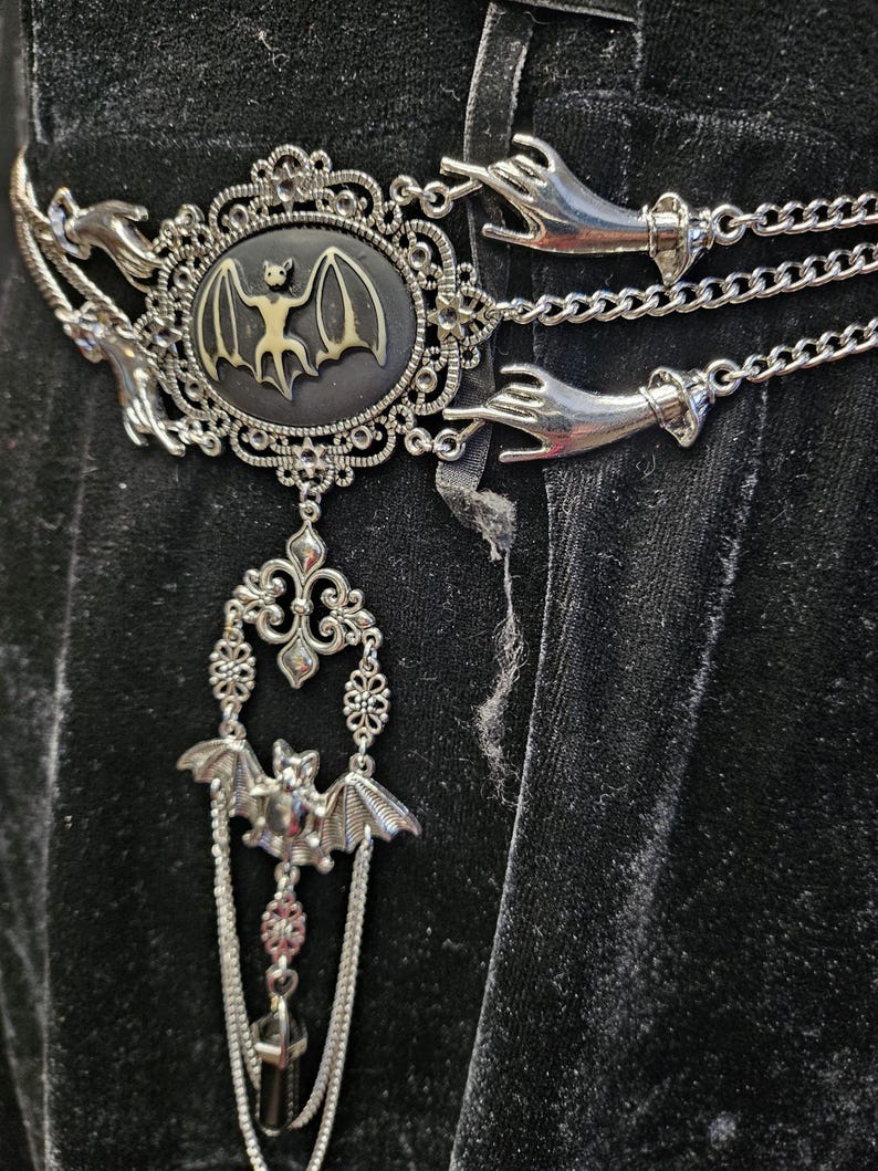 Vampire Bat and Hanging Bat With Chains and Gemstone Point Belt Gothic ...