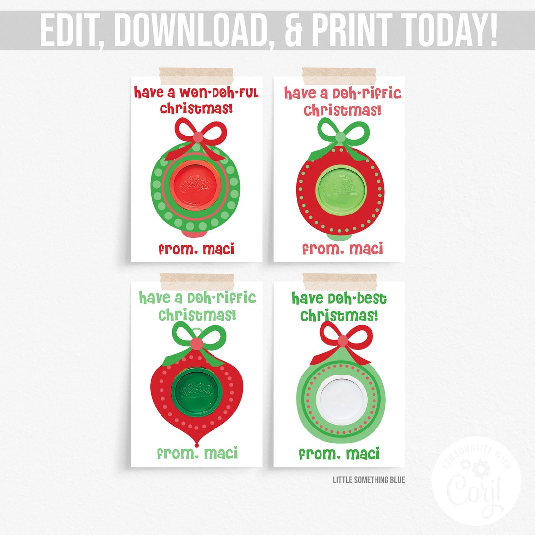 Printable Christmas Play Dough Cards Holiday Playdoh Favors Christmas ...
