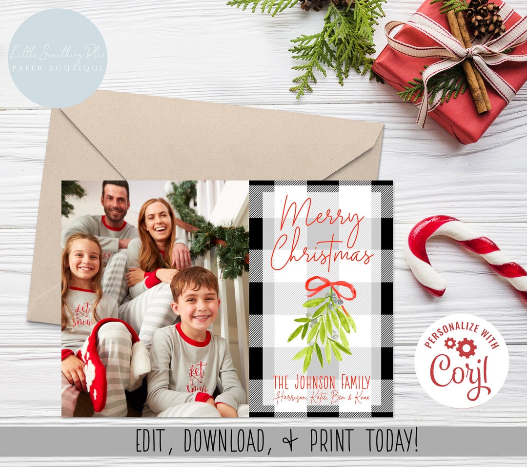 Buffalo Check Christmas Card Template Happy Holidays Family Photo Card ...