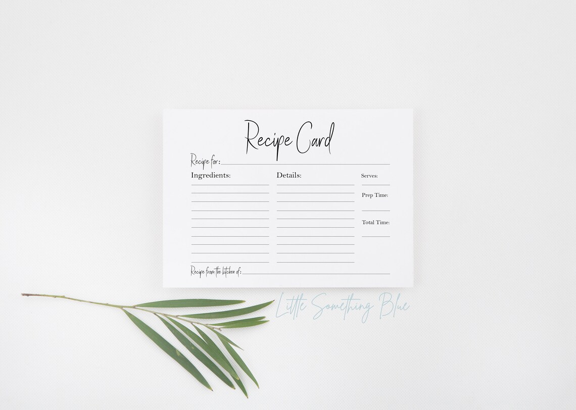 Recipe Card Recipe Book Printable Recipe Binder Card Bridal - Etsy