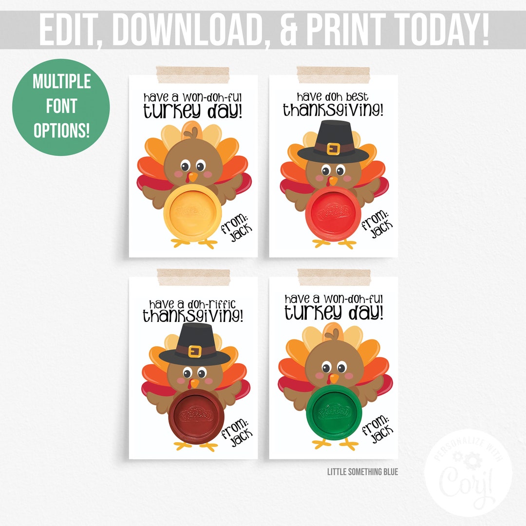 Printable Thanksgiving Play Dough Cards Playdoh Favors Thanksgiving ...