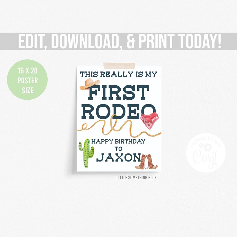 First Rodeo Birthday Welcome Sign Template 16x20 - Etsy