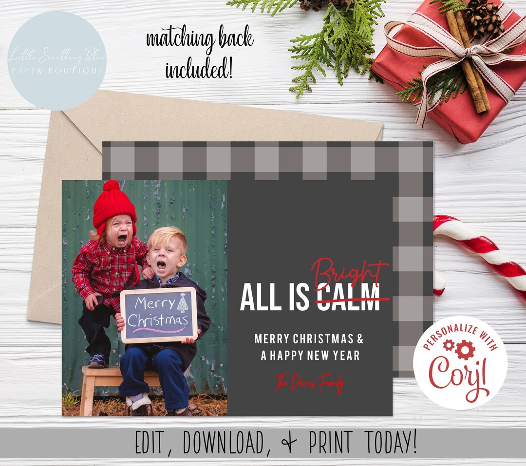 Calm & Bright Holiday Card Funny Christmas Card Photo Christmas Card ...