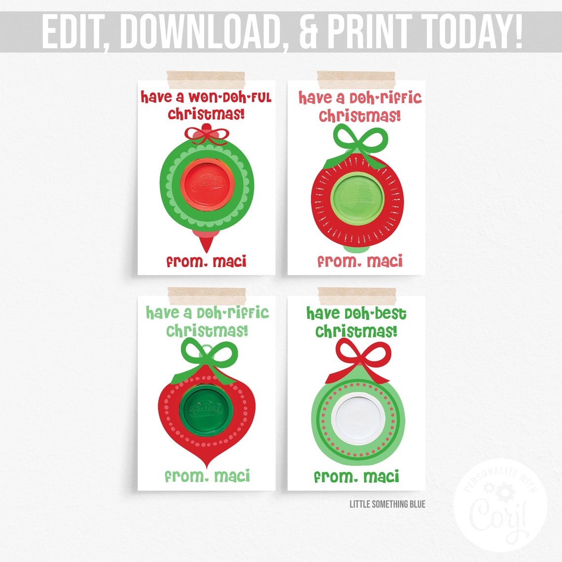 Printable Christmas Play Dough Cards Holiday Playdoh Favors - Etsy