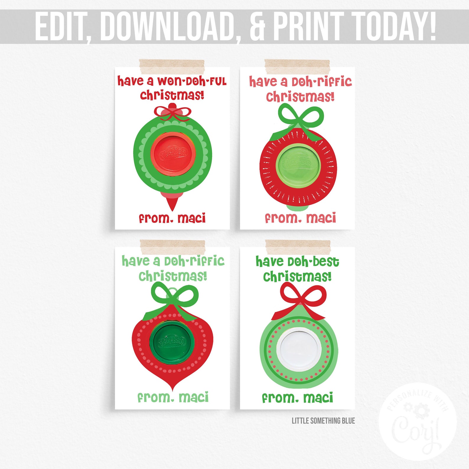 Printable Christmas Play Dough Cards Holiday Playdoh Favors - Etsy