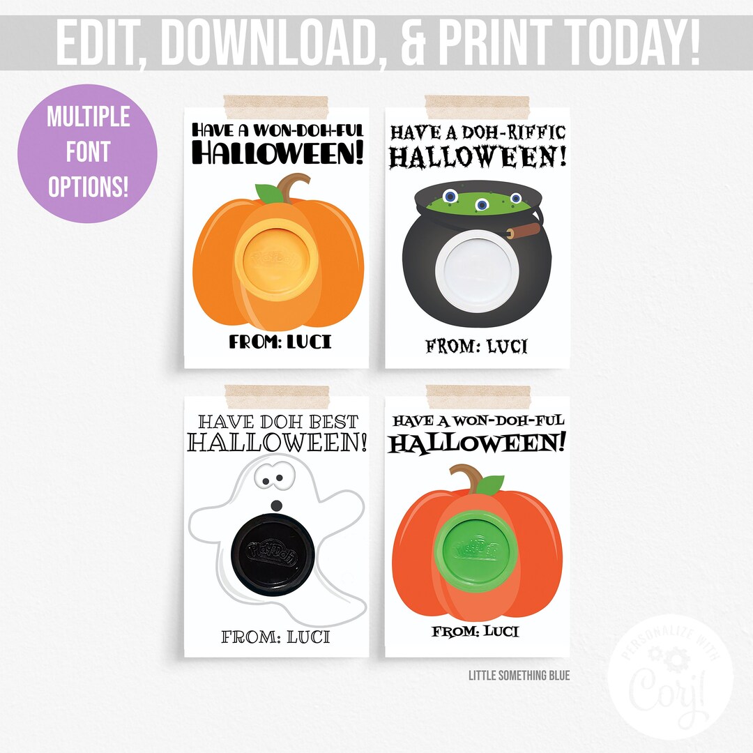 Printable Halloween Play Dough Cards Halloween Playdoh Favors Halloween ...
