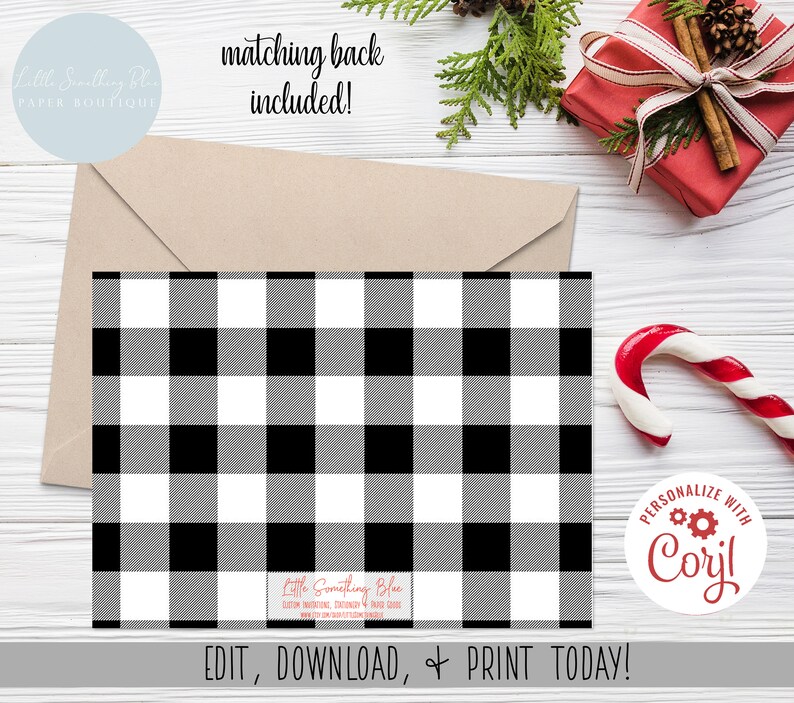 Buffalo Check Christmas Card Template Happy Holidays Family - Etsy