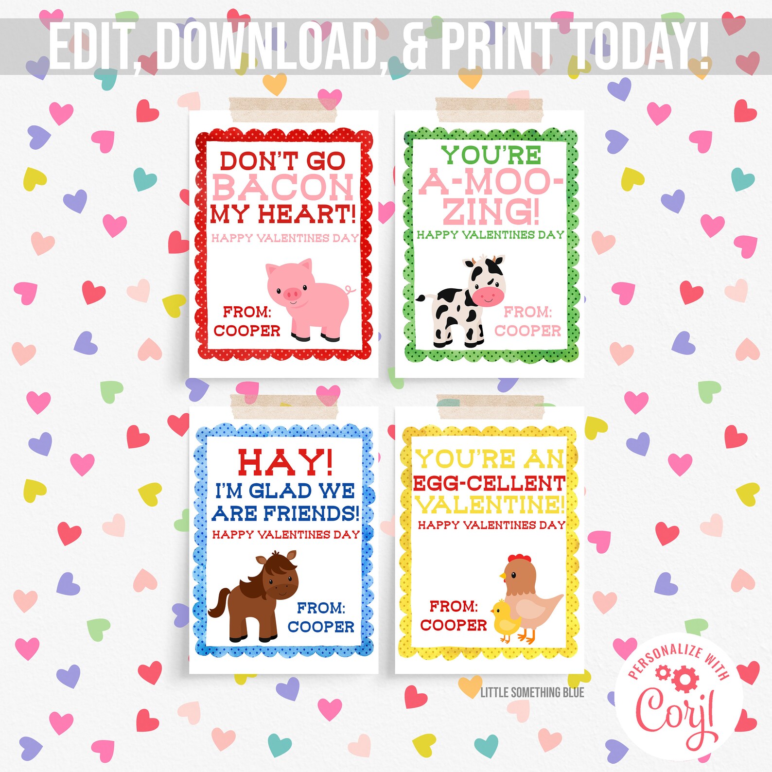 Farm Animals Valentine Cards Barnyard Valentines Kids - Etsy