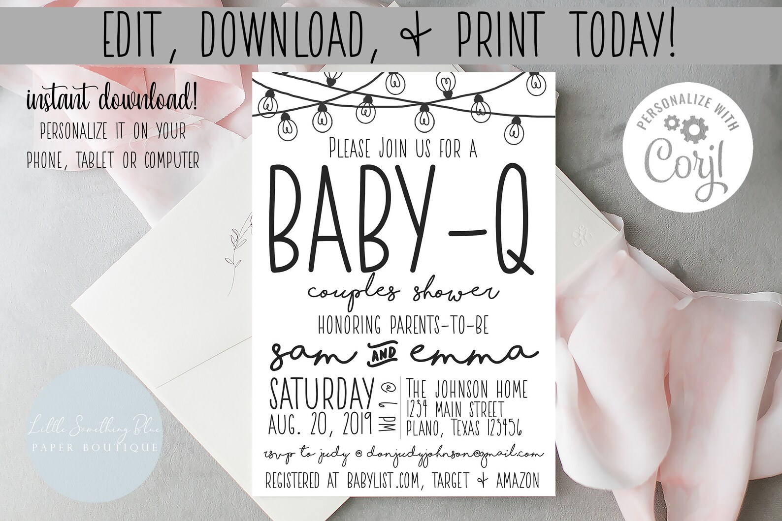 Printable Baby-q Invitation Baby Shower Couples Shower Baby Q BBQ ...