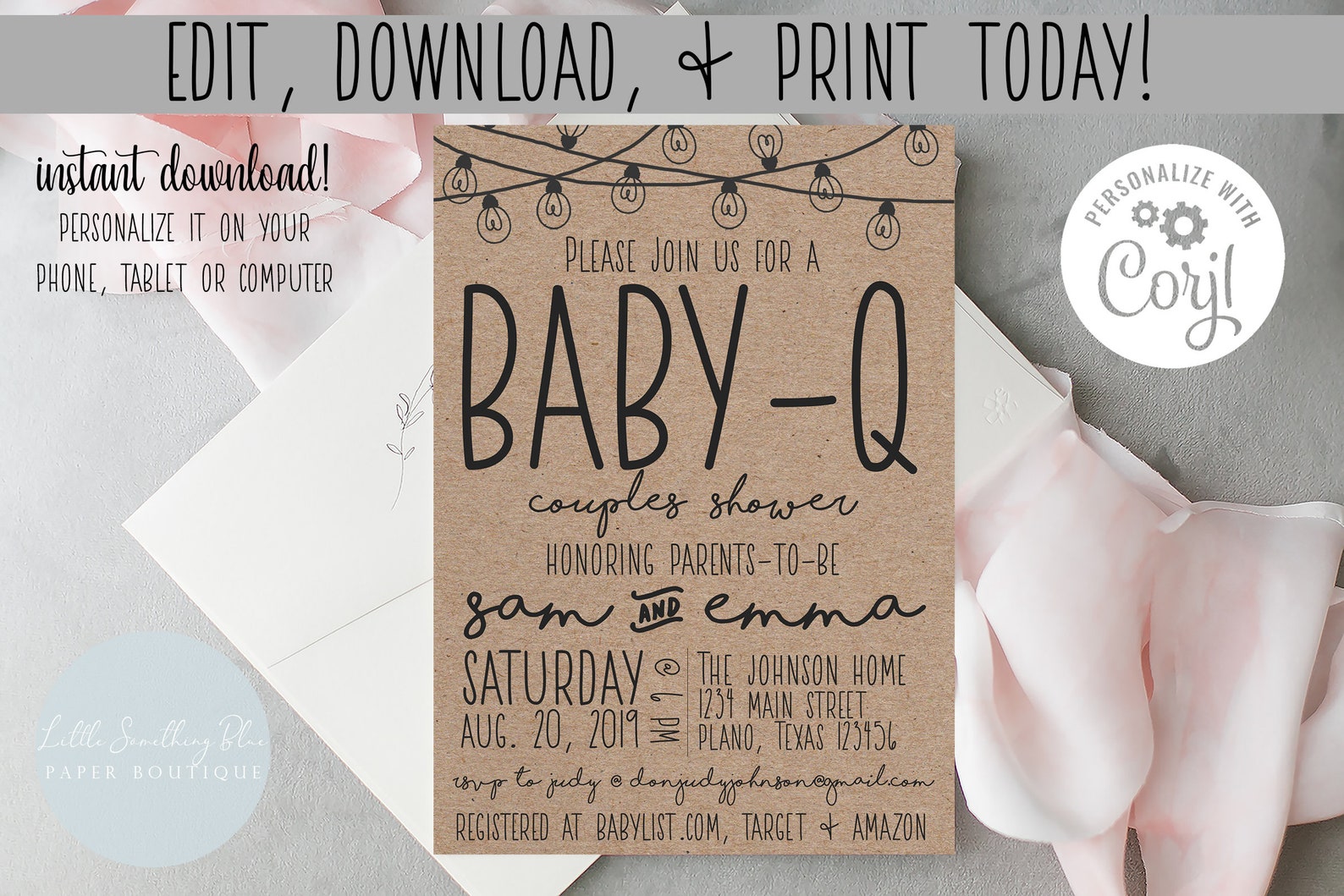 Printable Baby-q Invitation Baby Shower Couples Shower Baby Q BBQ ...