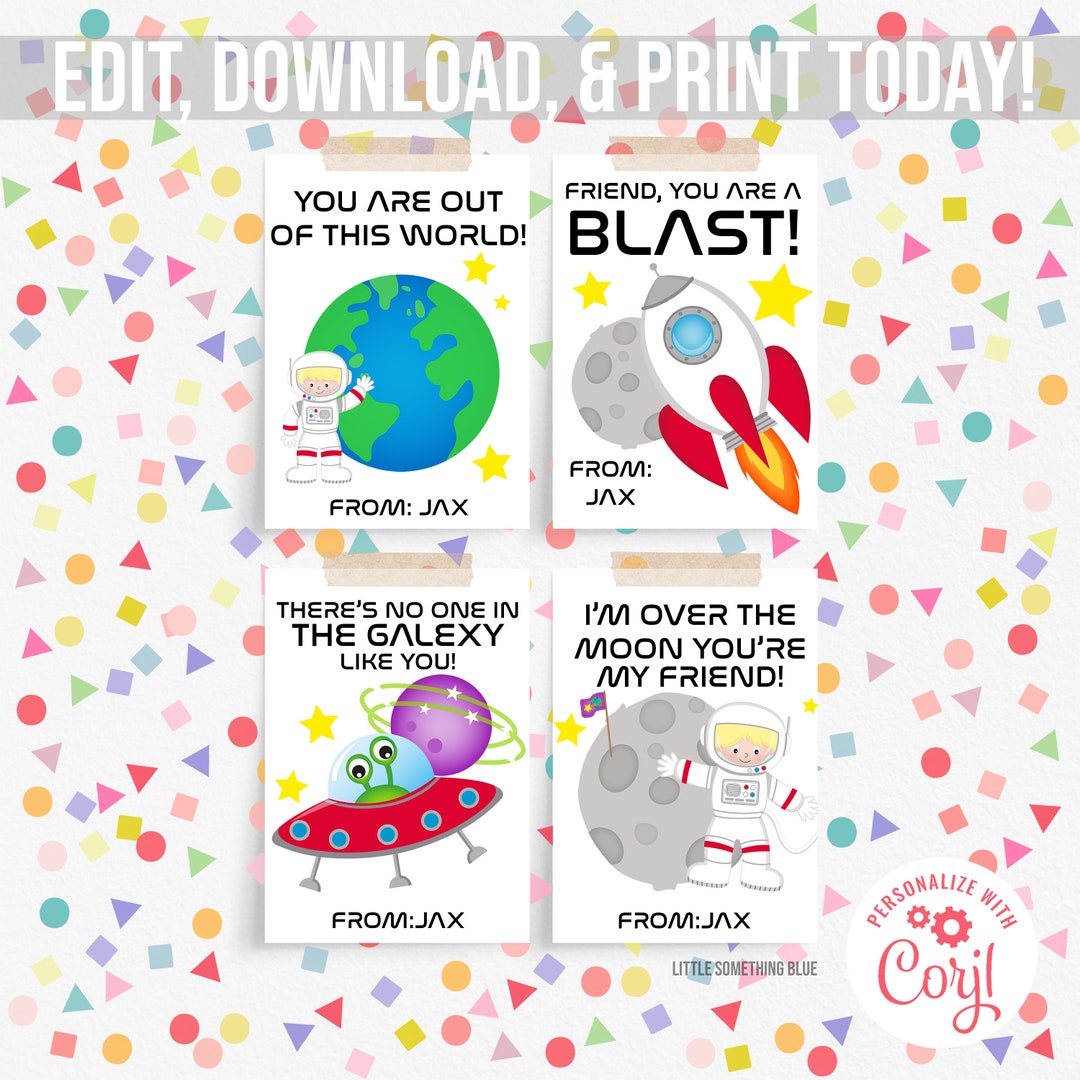Printable Outer Space Party Favor Cards Space Kids Party Favor School ...