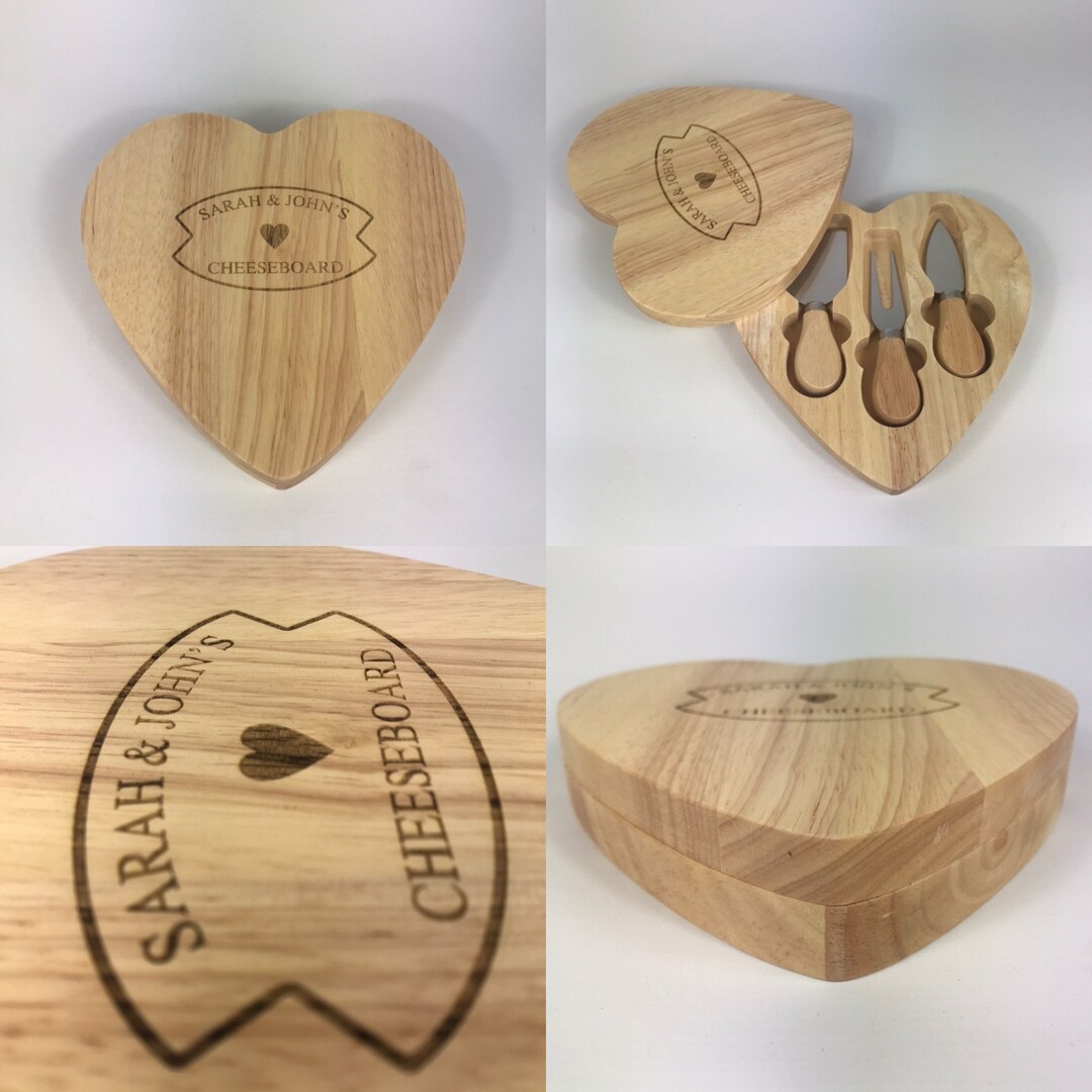 Personalized Heart Wood Cheese Board Serving Set / Personalised Wooden ...