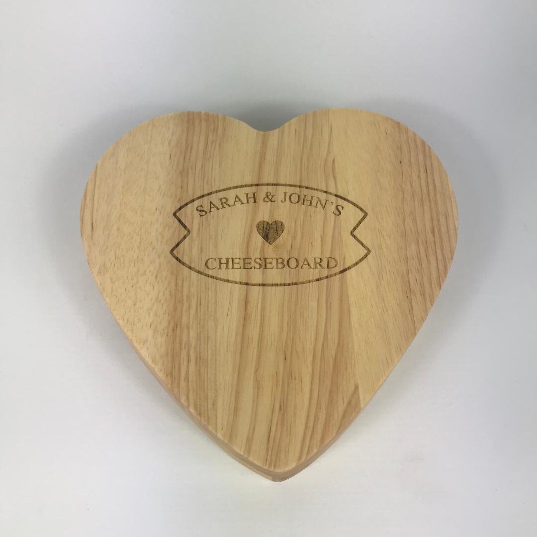 Personalized Heart Wood Cheese Board Serving Set / Personalised Wooden ...