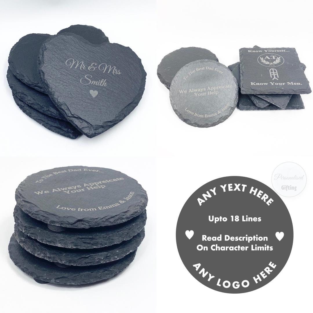 Personalised Engraved Round Slate Coaster Set / Personalized Rustic ...