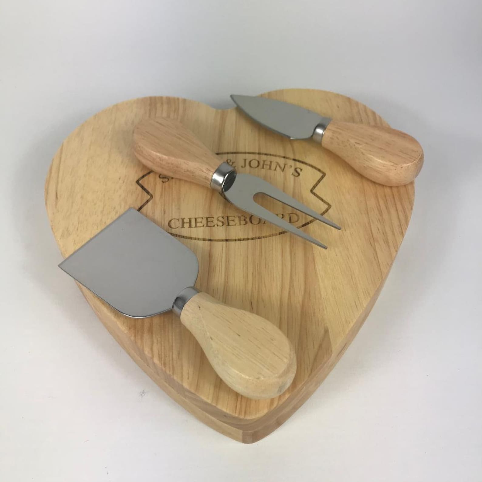 Personalized Heart Wood Cheese Board Serving Set / Personalised Wooden ...