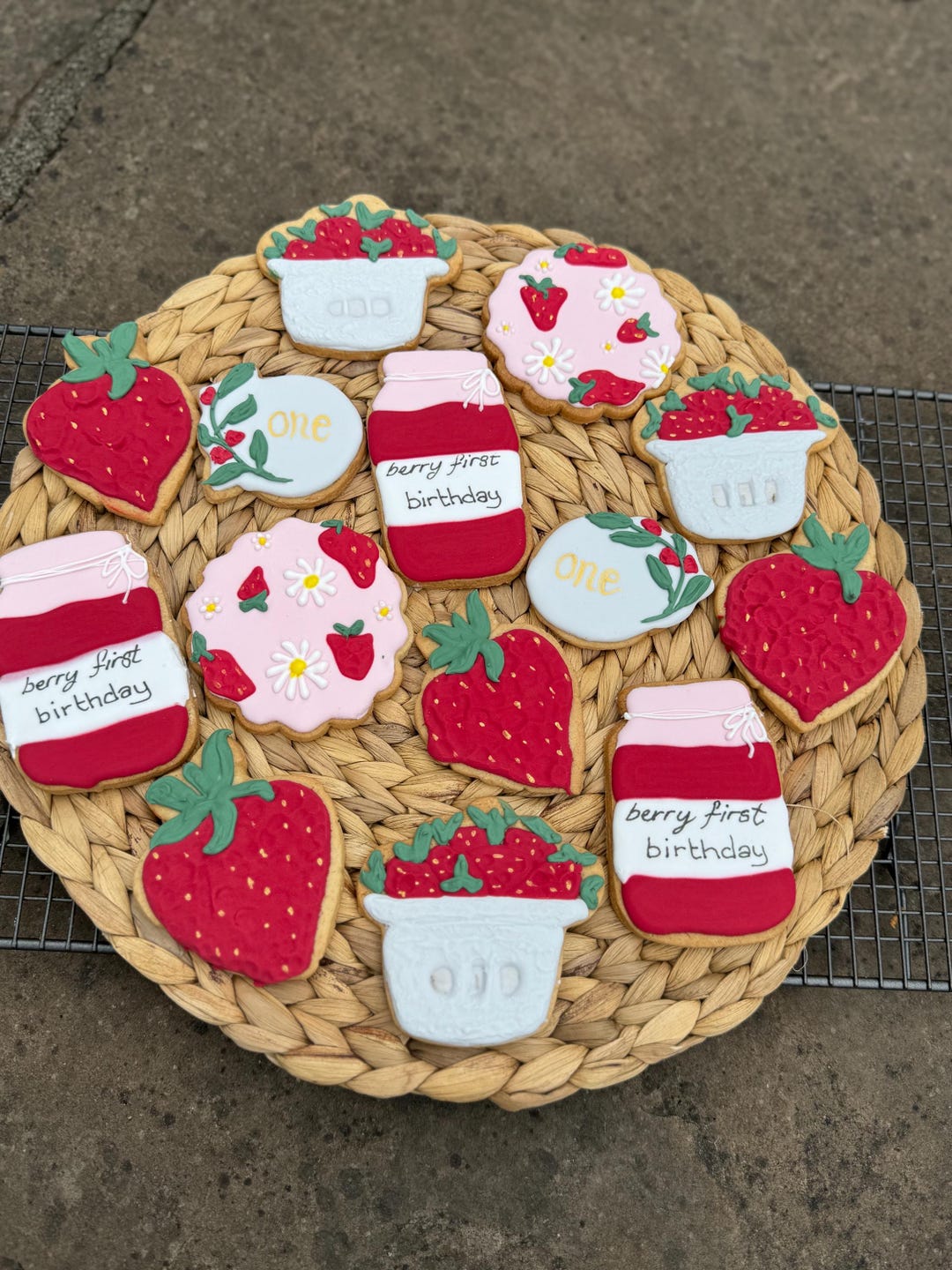 Strawberry Themed Sugar Cookies | Berry First Birthday | Sweet One - Etsy
