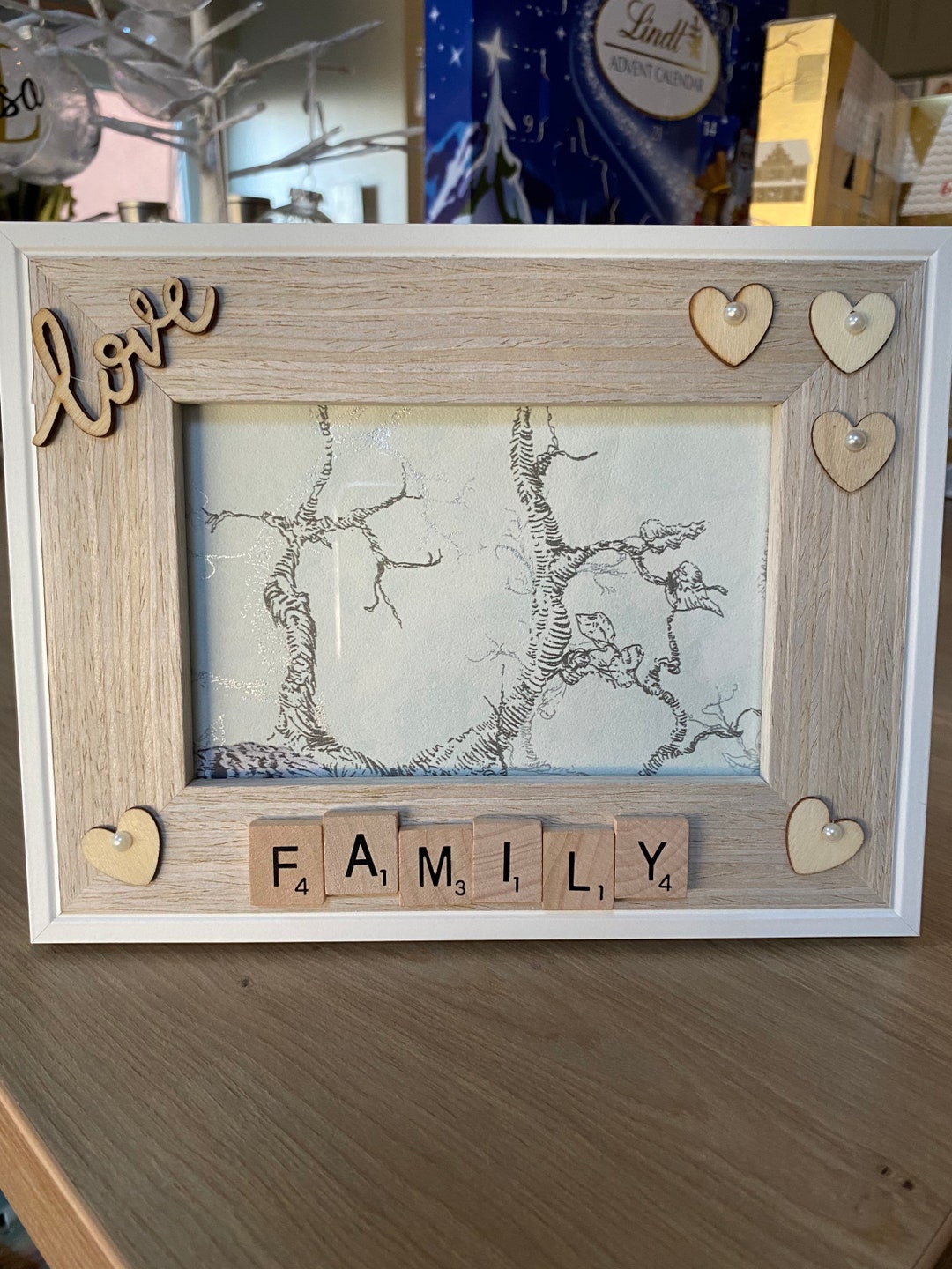 Personalisierter Familienbilderrahmen, Scrabble-Bilderrahmen, Familienfotorahmen, gerahmte ...