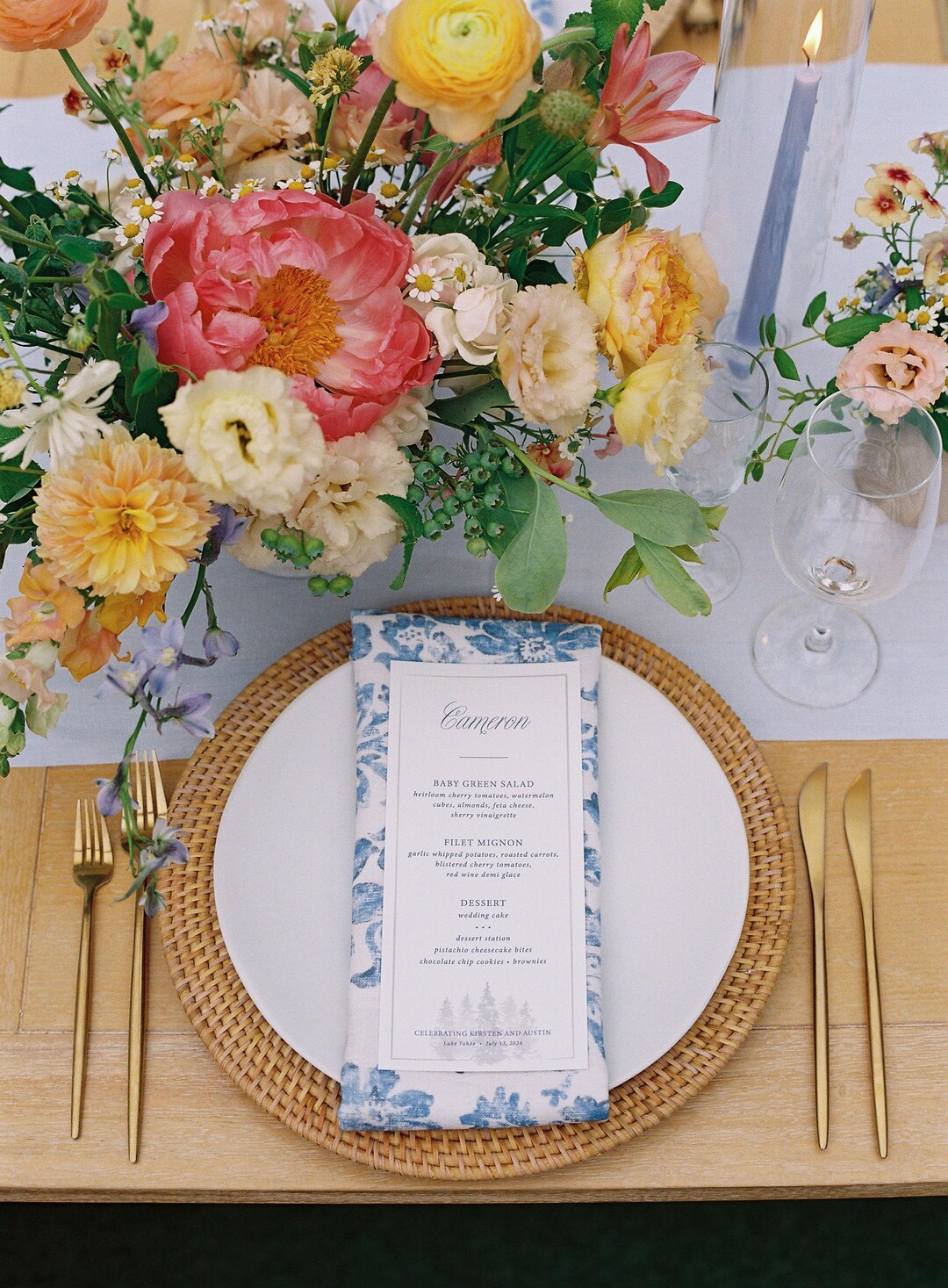 Custom Watercolor Wedding Menu for Mountain Wedding Personalized Menu ...