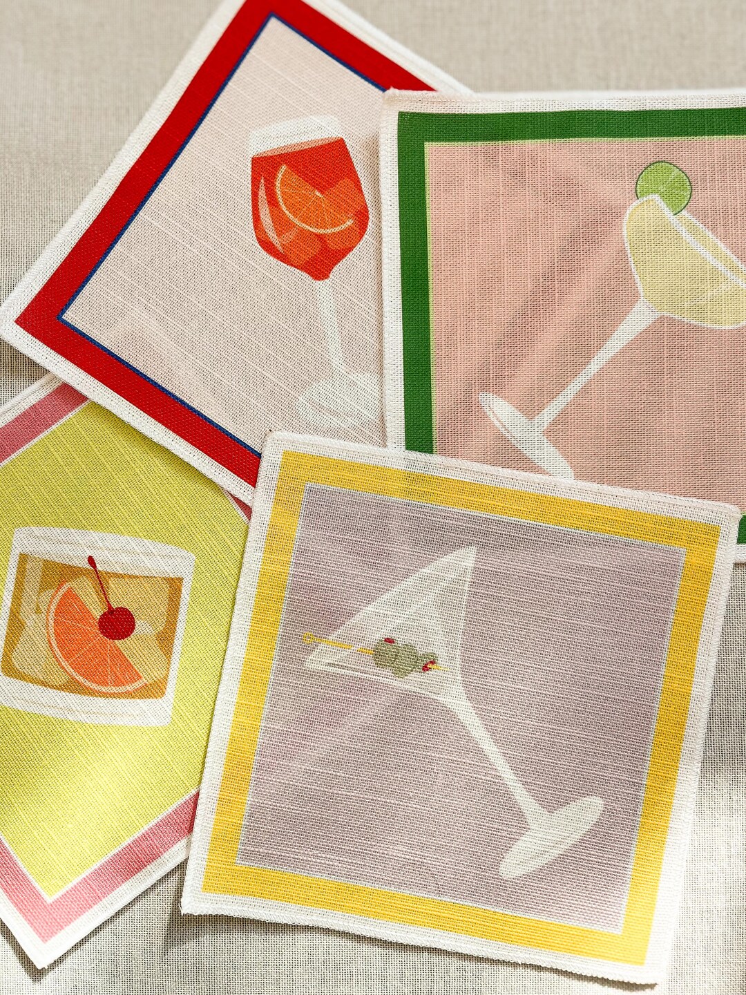 Cloth Napkin Set for Bar Cart Hostess Gift Reusable Bar Napkin Cocktail ...